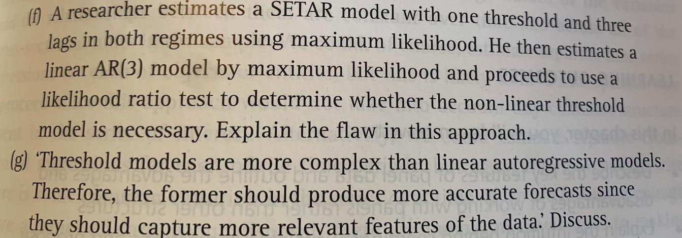 (f ) A researcher estimates a SETAR model with one | Chegg.com