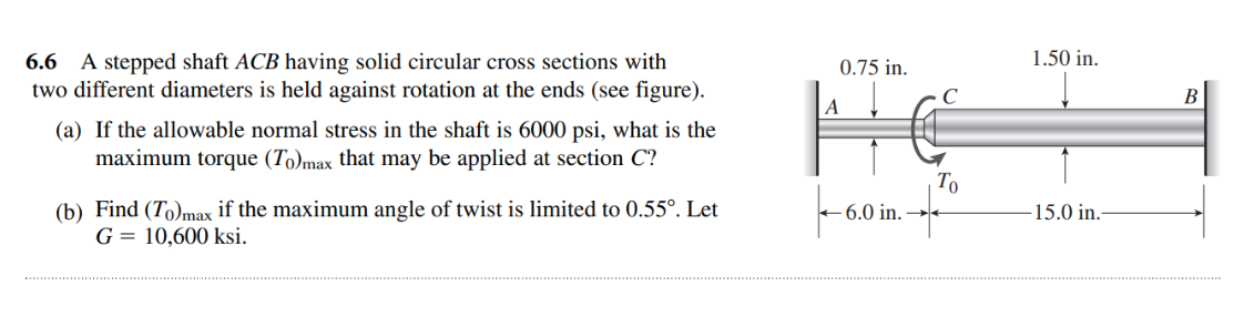 [Solved]: 6.6 A stepped shaft ACB having solid circular cr