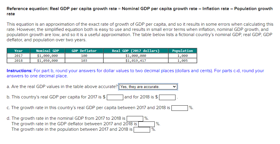 Solved Reference equation: Real GDP per capita growth rate = | Chegg.com