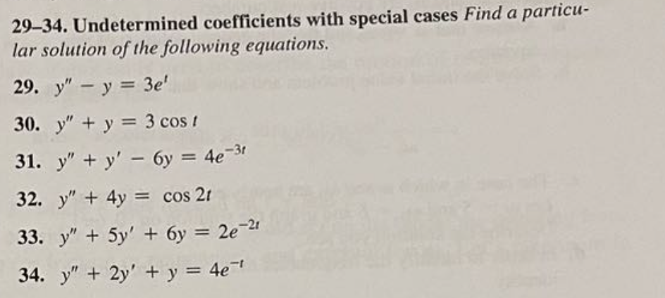 Solved 29-34. ﻿Undetermined coefficients with special cases | Chegg.com