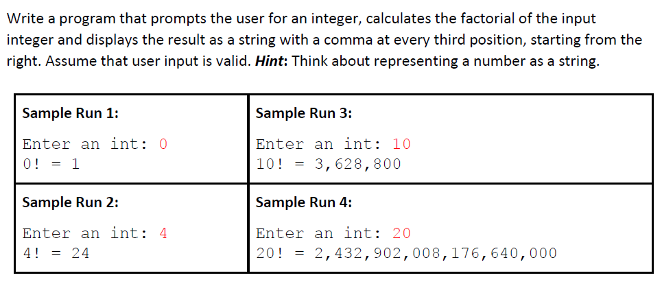 Solved Write a program that prompts the user for an integer, | Chegg.com
