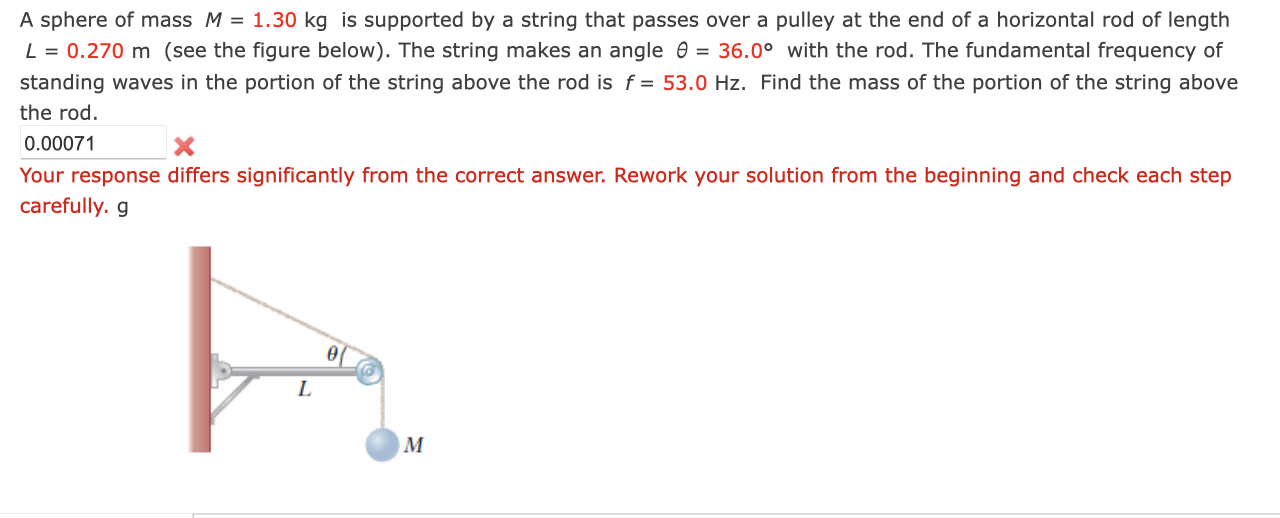 Solved A sphere of mass M=1.30 kg is supported by a string | Chegg.com