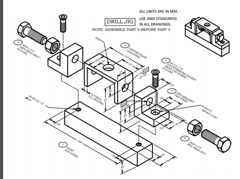 ALL UNITS ARE IN MM. USE ANSI STANDARDS DRILL JIG IN | Chegg.com