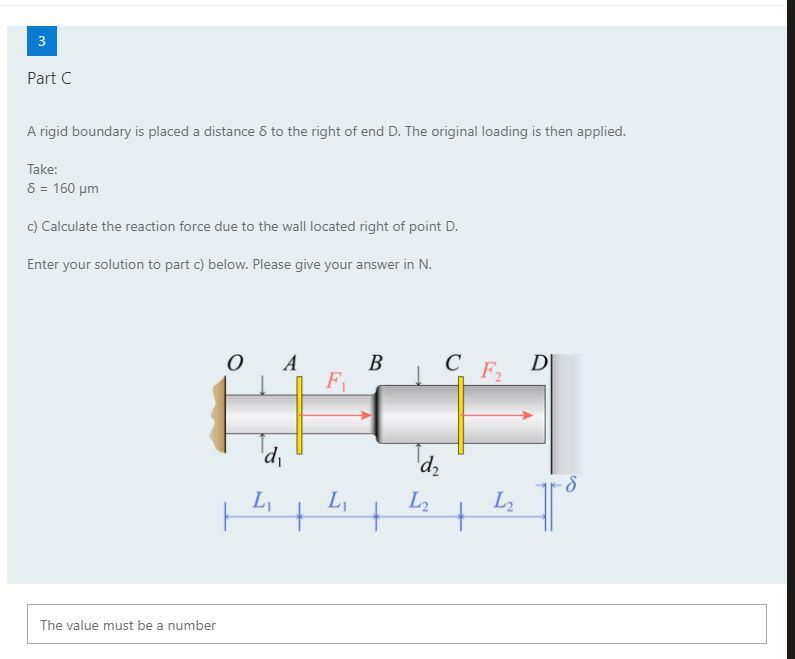 Solved Question 3 The stepped rod OABCD is loaded with | Chegg.com