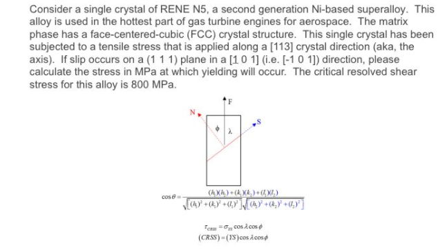 Solved Consider a single crystal of RENE N5, a second | Chegg.com