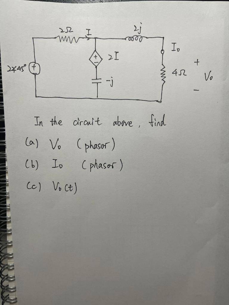Solved In the circuit above, find (a) Vo (phasor) (b) Io | Chegg.com
