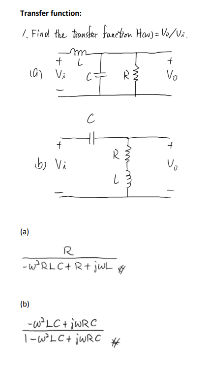 Solved Transfer function: 1. Find the transfer fanction | Chegg.com