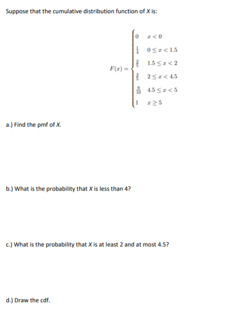 Solved Suppose that the cumulative distribution function of | Chegg.com