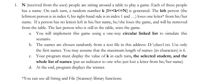 Solved 1. N (received from the user) people are sitting | Chegg.com