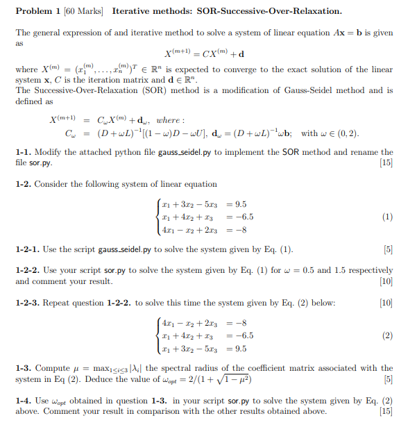 As M Problem 1 60 Marks Iterative Methods 