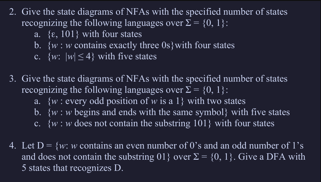 Solved 2. Give the state diagrams of NFAs with the specified | Chegg.com