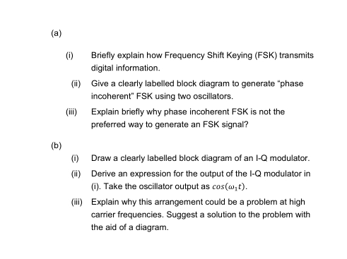 Solved (a)(i) ﻿Briefly explain how Frequency Shift Keying | Chegg.com