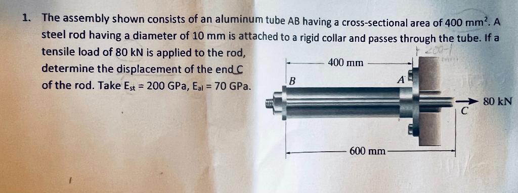 Solved The assembly shown consists of an aluminum tube AB | Chegg.com
