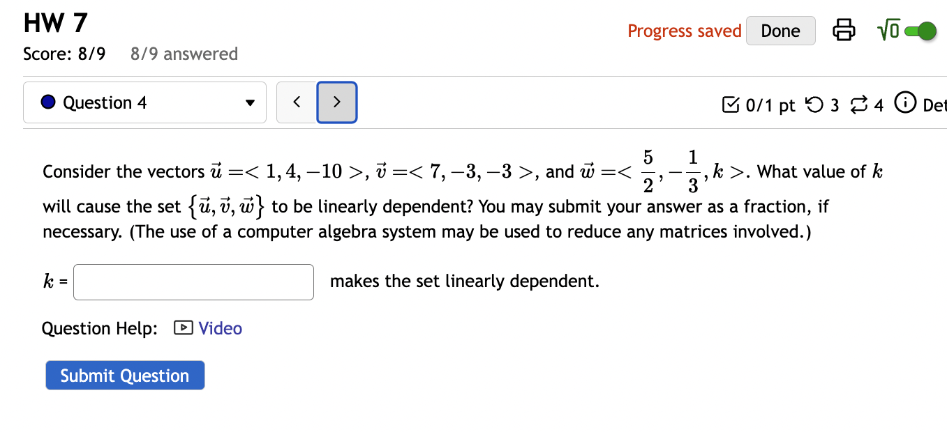 Solved Consider the vectors u= ,v= , and | Chegg.com