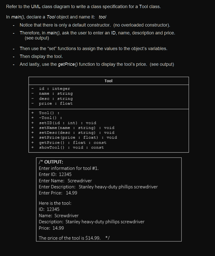 Solved Refer to the UML class diagram to write a class | Chegg.com