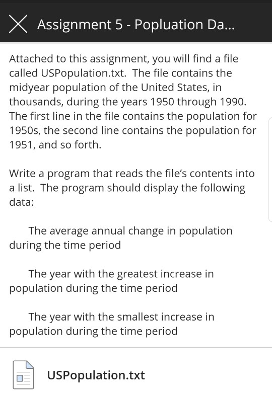 Solved Assignment 5 - Popluation Da... Attached to this | Chegg.com
