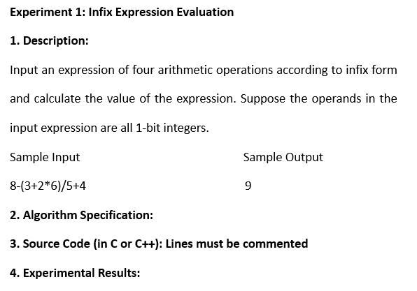 Solved Experiment 1: Infix Expression Evaluation 1. | Chegg.com