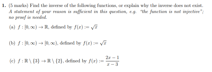 Solved 1. (5 marks) Find the inverse of the following | Chegg.com