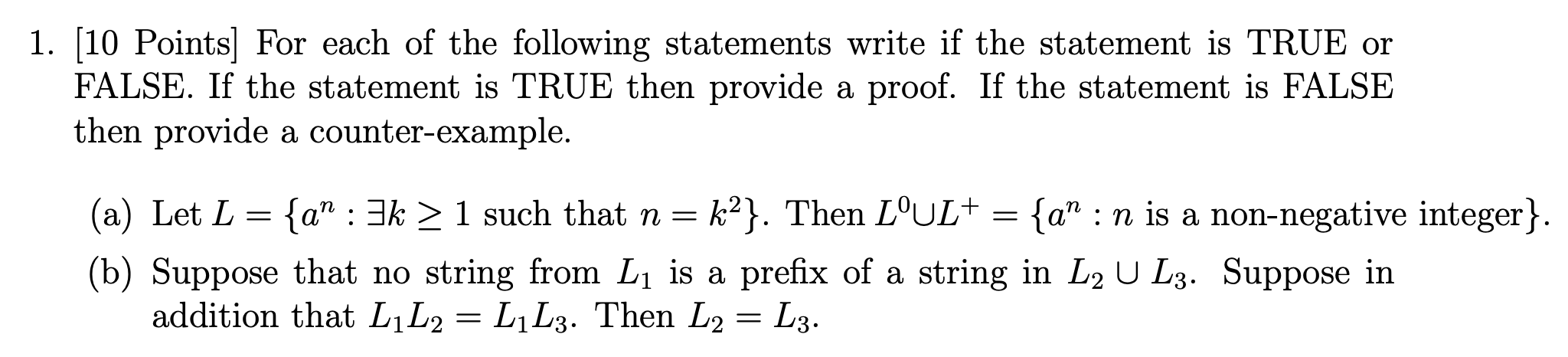 Solved [10 ﻿Points] ﻿For each of the following statements | Chegg.com