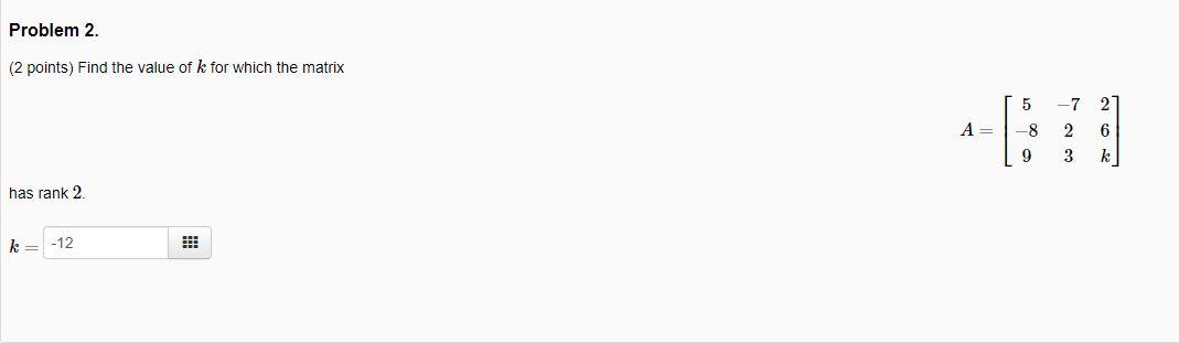 Solved Find the value of kk for which the | Chegg.com