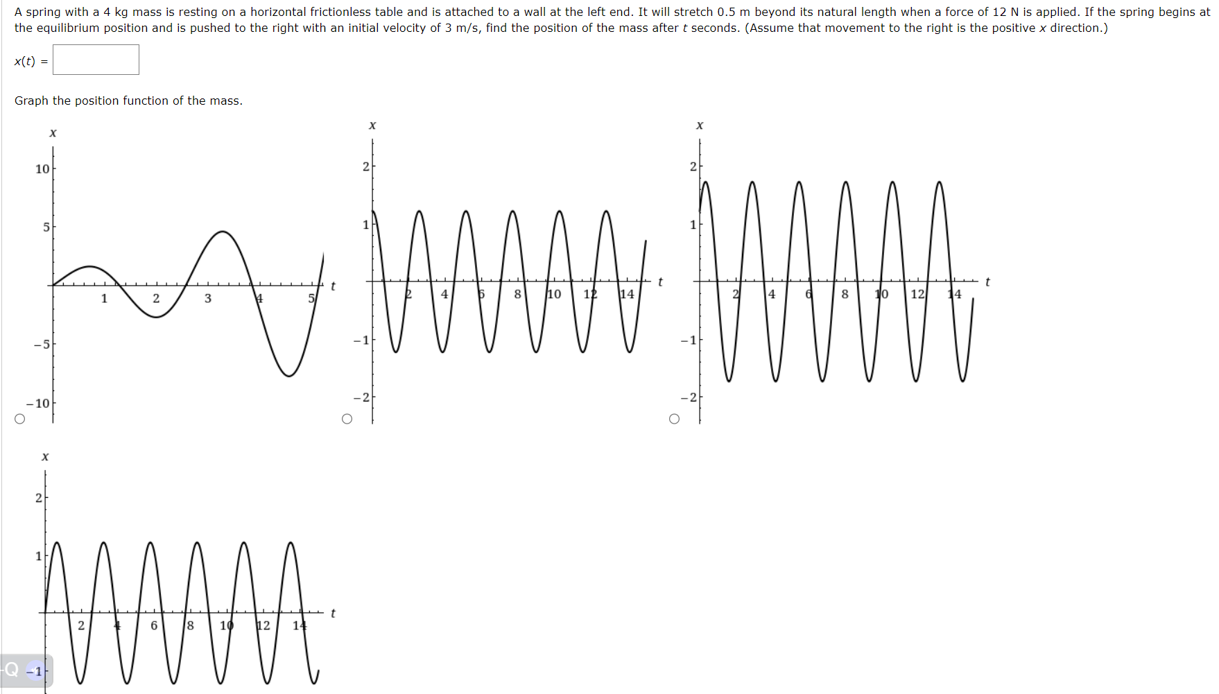 Solved x(t)= Graph the position function of the mass. | Chegg.com