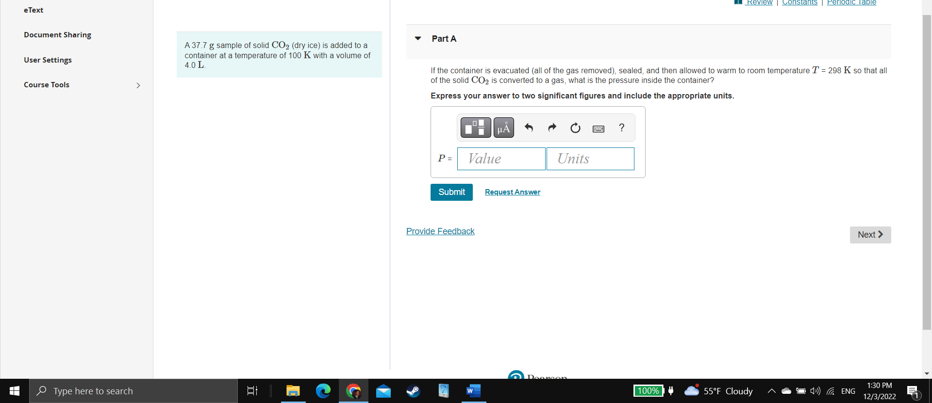 Solved A 37.7 g sample of solid CO2 (dry ice) is added to a | Chegg.com