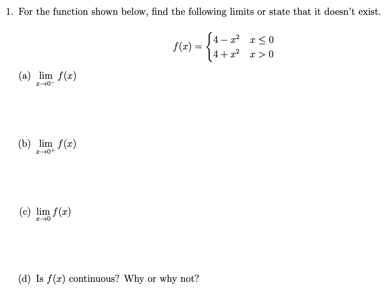 Solved 1. For the function shown below, find the following | Chegg.com