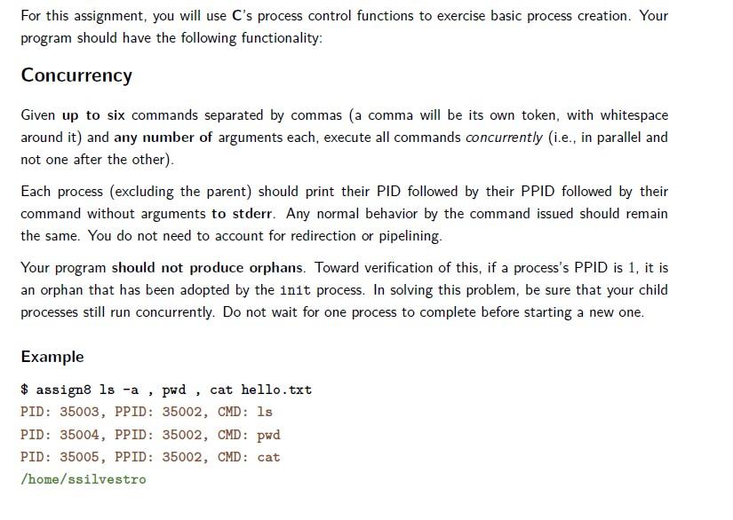 Solved For this assignment, you will use C's process control | Chegg.com