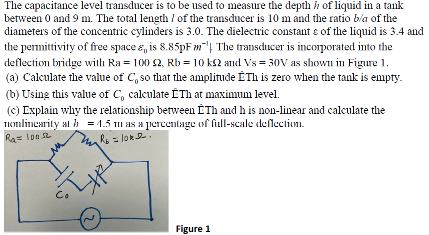 Solved = The capacitance level transducer is to be used to | Chegg.com