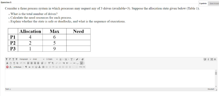Solved points Save Awe Questions Consider a three process | Chegg.com