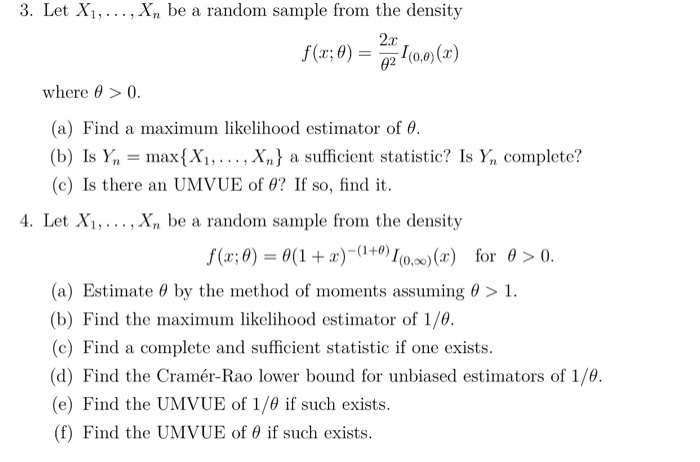 Solved Let X 1 X N Be A Random Sample From The Density