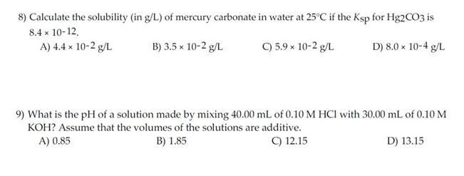 Solved 8) Calculate the solubility (in g/L) of mercury | Chegg.com