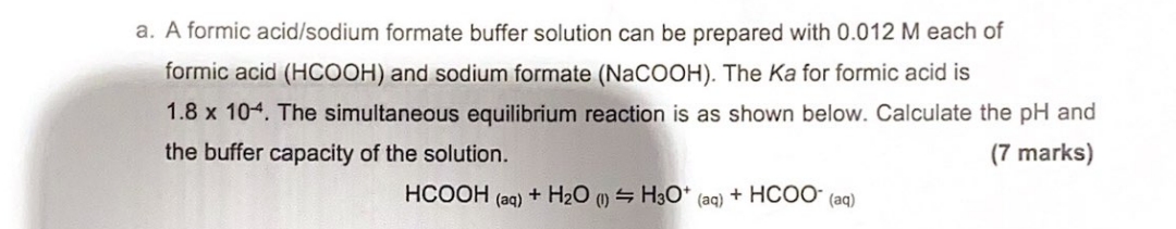Solved a. A formic acid/sodium formate buffer solution can | Chegg.com