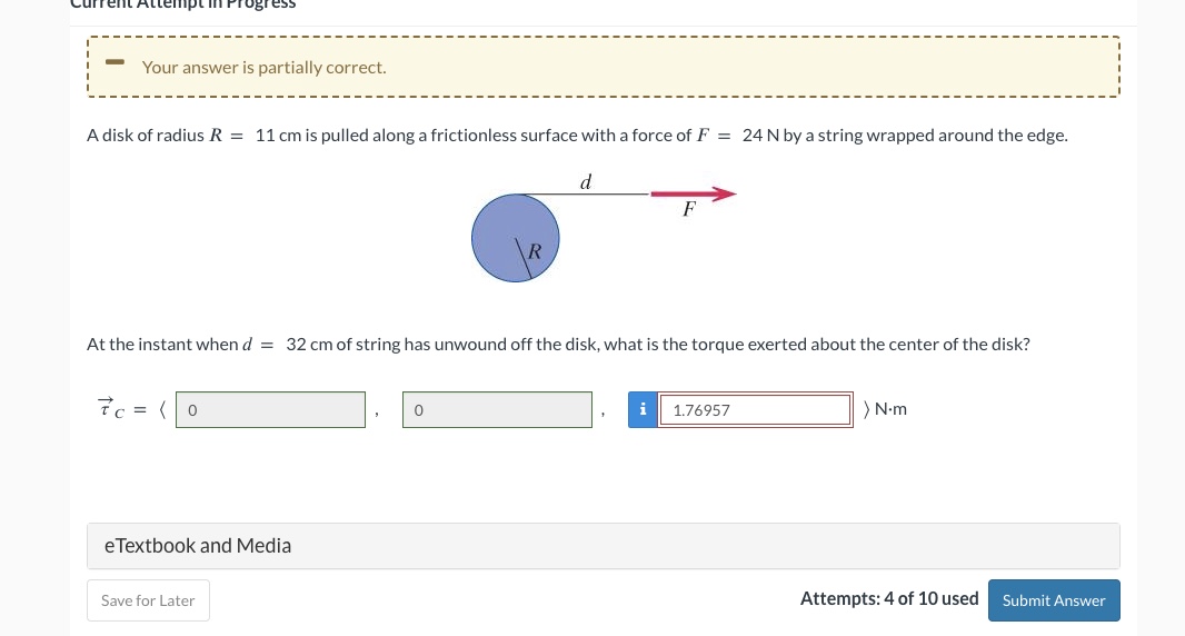 Solved A disk of radius R=11cm ﻿is pulled along a | Chegg.com