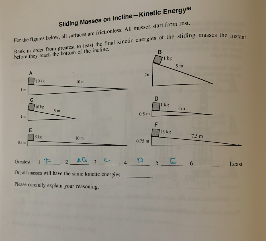 Solved Sliding Masses on Incline-Kinetic Energy64 ionless. | Chegg.com
