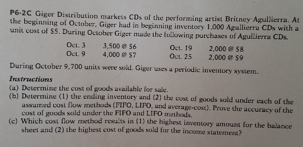 Solved P6-2C Giger Distribution markets CDs of the | Chegg.com