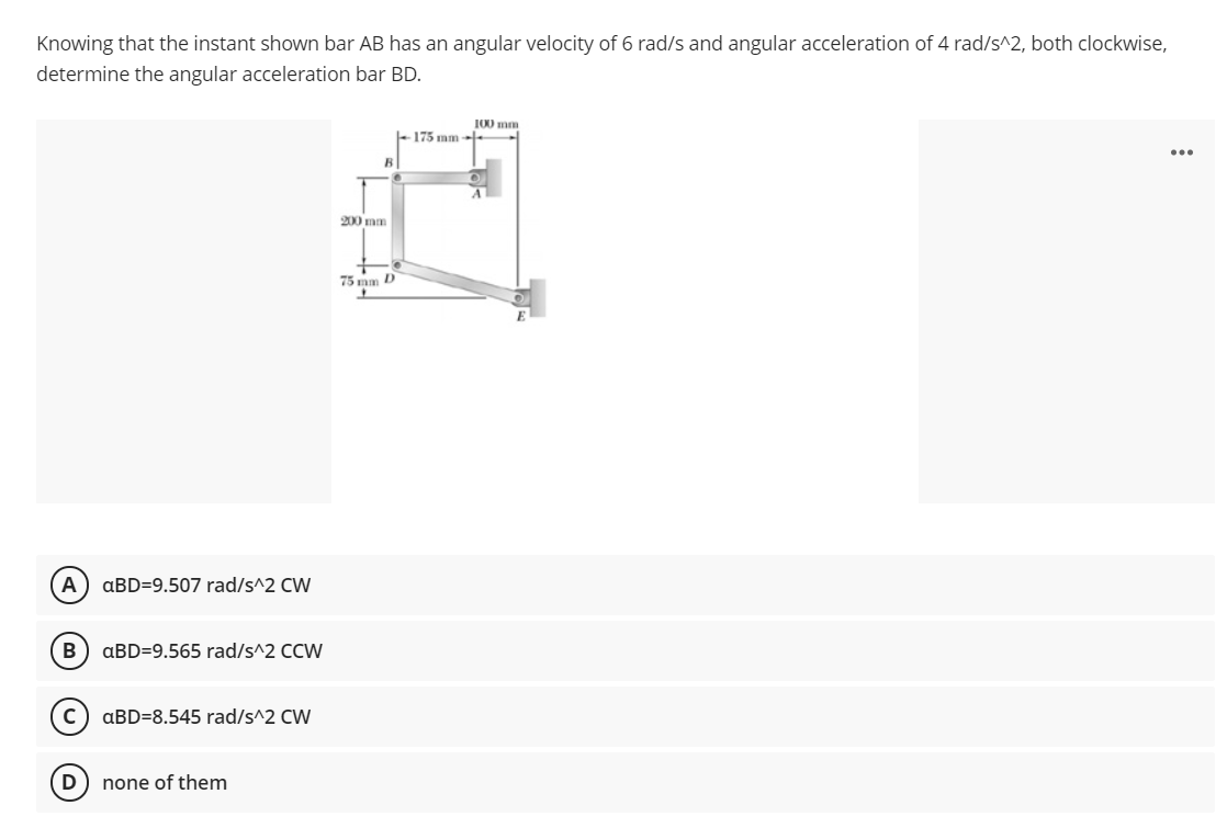 Solved Knowing that the instant shown bar AB has an angular | Chegg.com