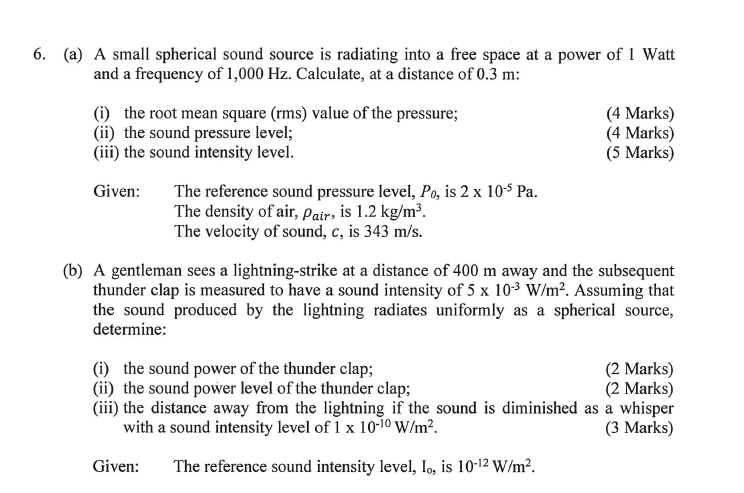 Solved 6. (a) A small spherical sound source is radiating | Chegg.com