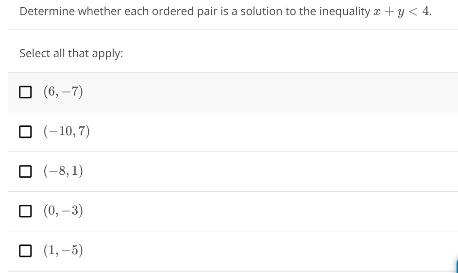 Solved Determine whether each ordered pair is a solution to | Chegg.com