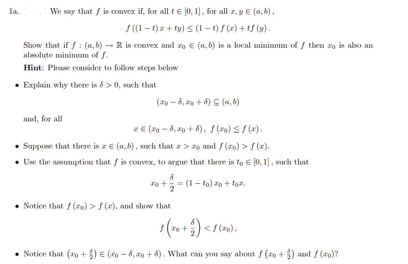 Solved 1a. ﻿We say that f ﻿is convex if, ﻿for all tin[0,1], | Chegg.com
