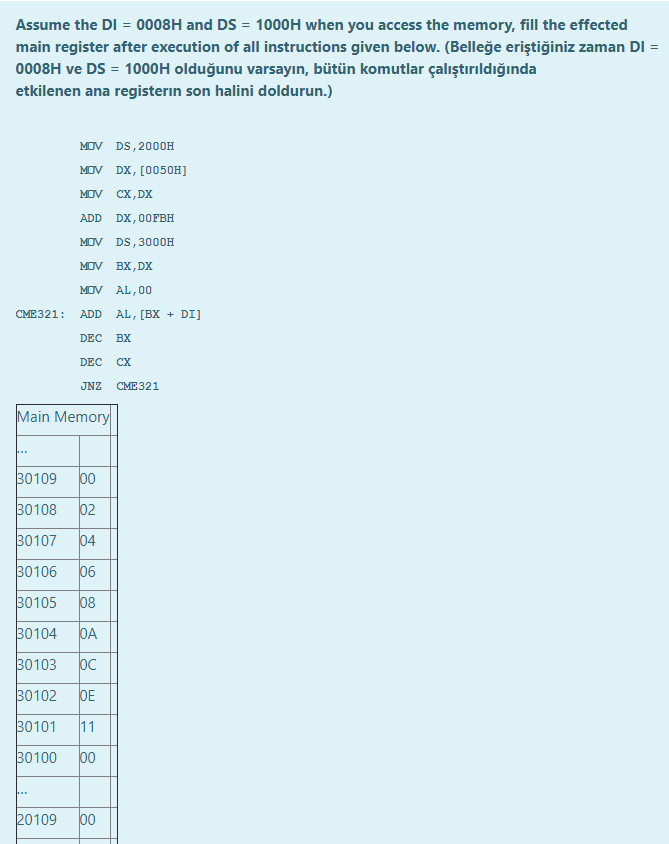 Assume the DI = 0008H and DS = 1000H when you access | Chegg.com