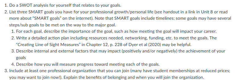 1. Do a SWOT analysis for yourself that relates to | Chegg.com