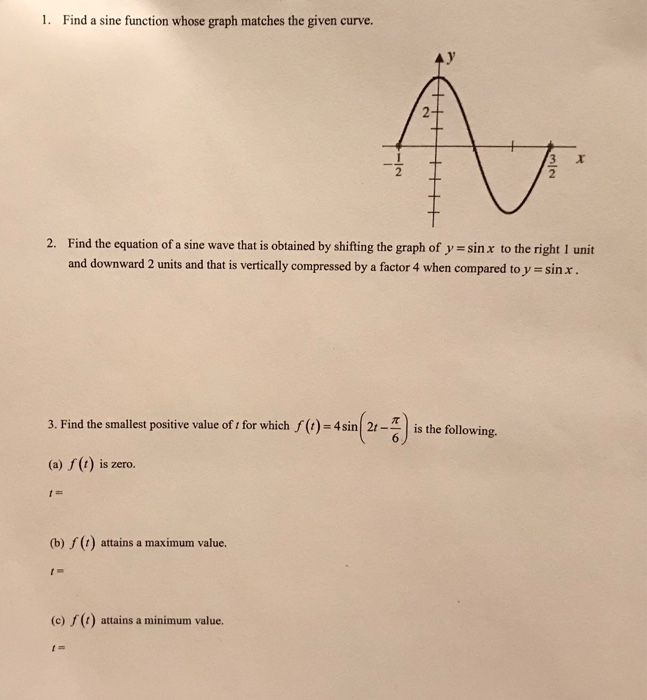 Solved 1. Find a sine function whose graph matches the given | Chegg.com