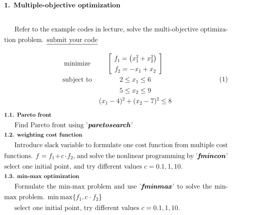 Solved Multiple-objective optimizationRefer to the example | Chegg.com