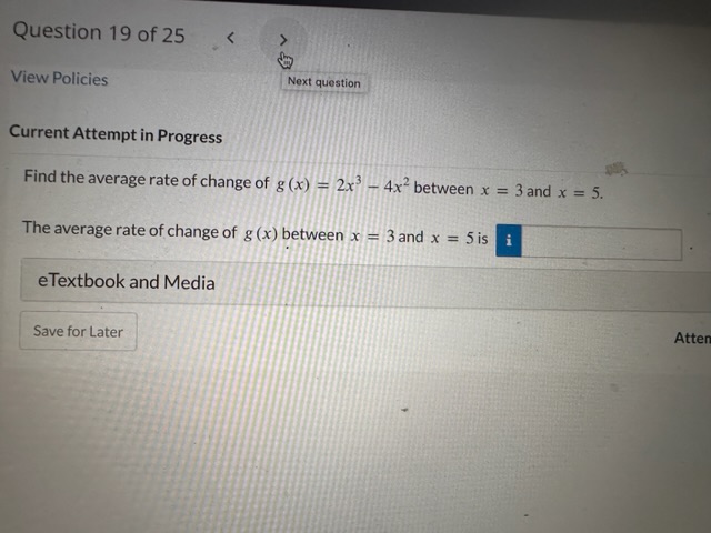 Solved Find the average rate of change of g(x)=2x3−4x2 | Chegg.com