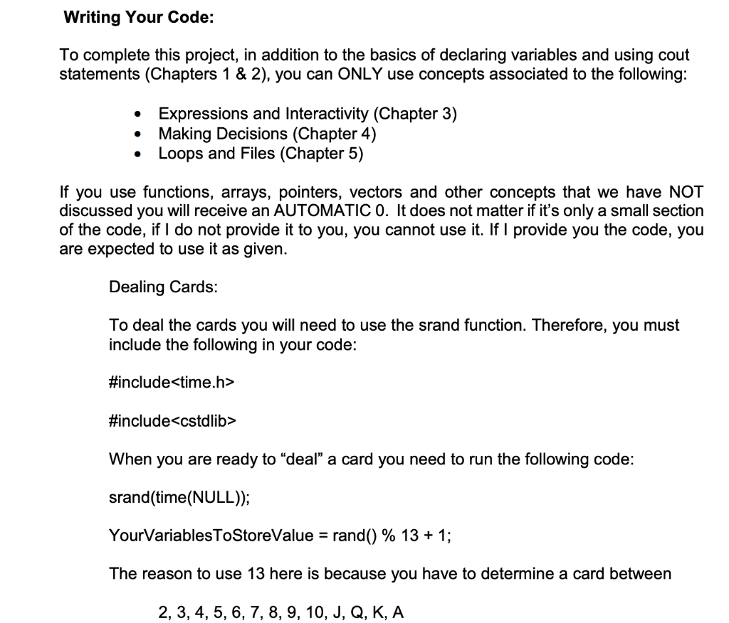 Solved rite a program that allows for me to play Blackjack. | Chegg.com