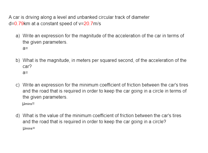 Solved A car is driving along a level and unbanked circular | Chegg.com