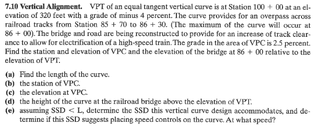Solved 7.10 Vertical Alignment. VPT of an equal tangent | Chegg.com