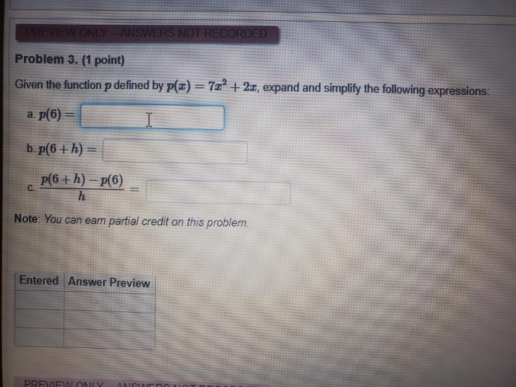 Solved PREVIEW ONLY - ANSWERS NOT RECORDED Problem 3. (1 | Chegg.com
