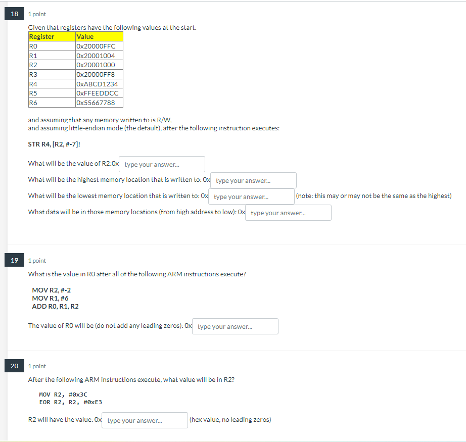 Solved Given that registers have the following values at the | Chegg.com